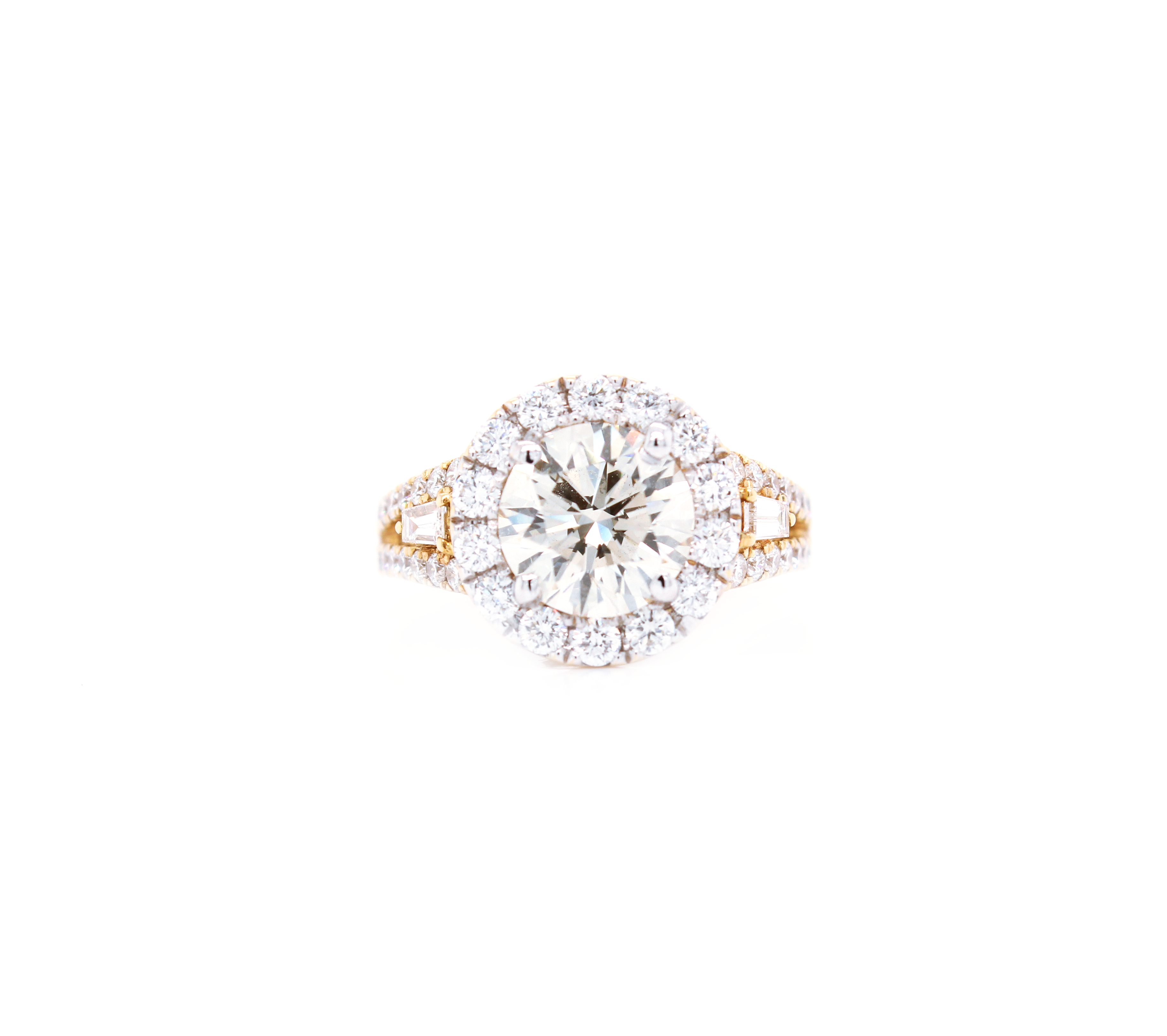 3 Stone Round Diamond Halo Split Shank Engagement Ring – House Of Rajah ...